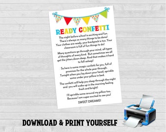 Back to School Ready Confetti Printable, First Day of School, Ready ...