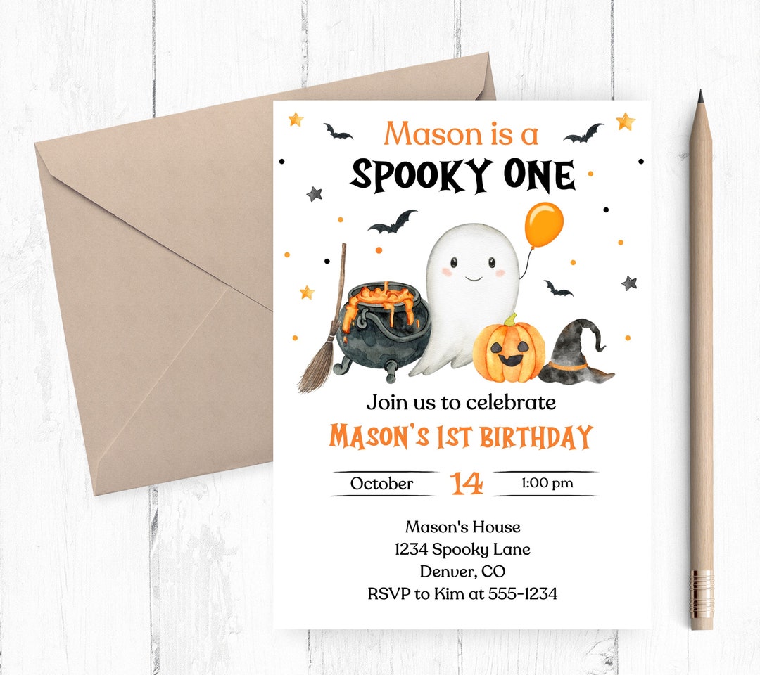 Spooky One Ghost Birthday Invitation, Ghost First Birthday, Ghost ...