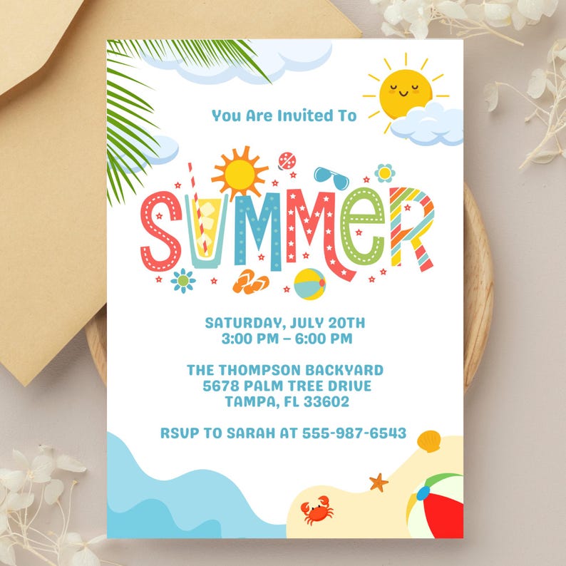 Summer Party Invitation, Summer Party Invitation, Summer Invites, Pool ...