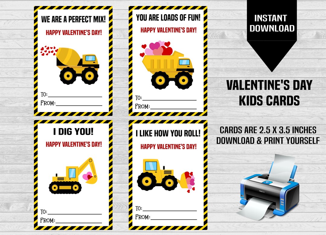 Construction Valentine Cards, Valentine Cards, Kids Valentine Cards ...