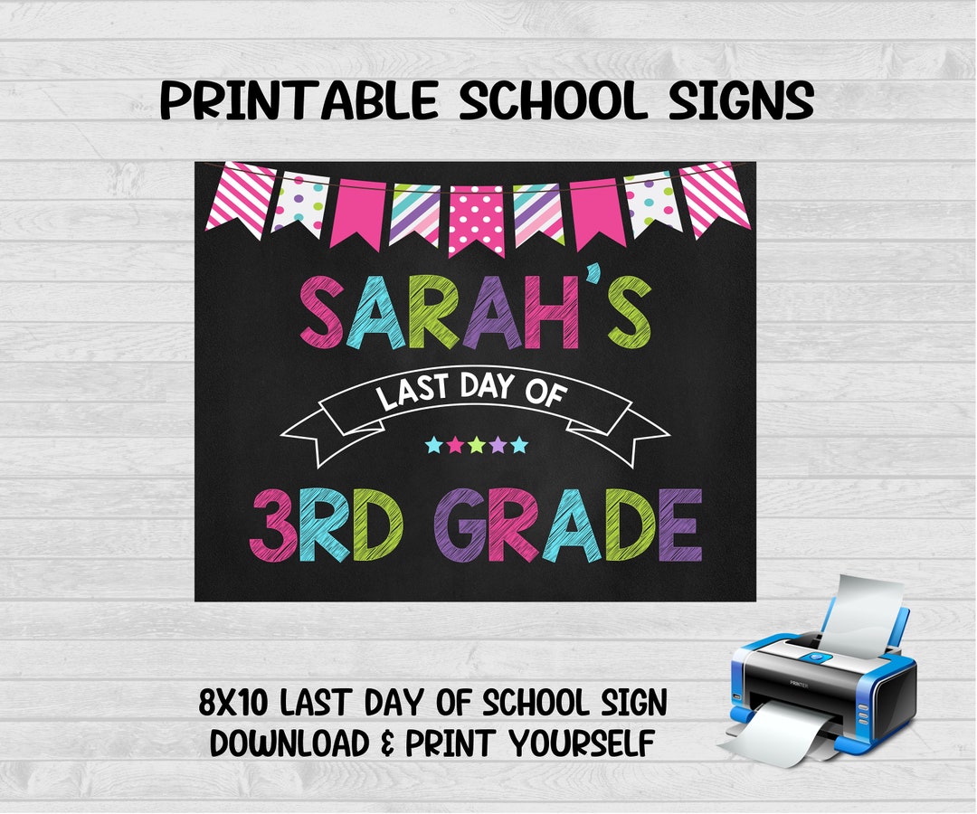 Last Day of School Sign, Chalkboard Sign, End of Year Sign, Pastel ...