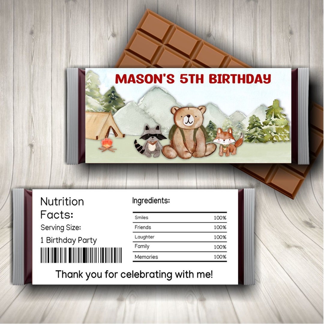 Camping Candy Bar Wrapper, Camping Party, Bonfire, Campfire, Camping ...