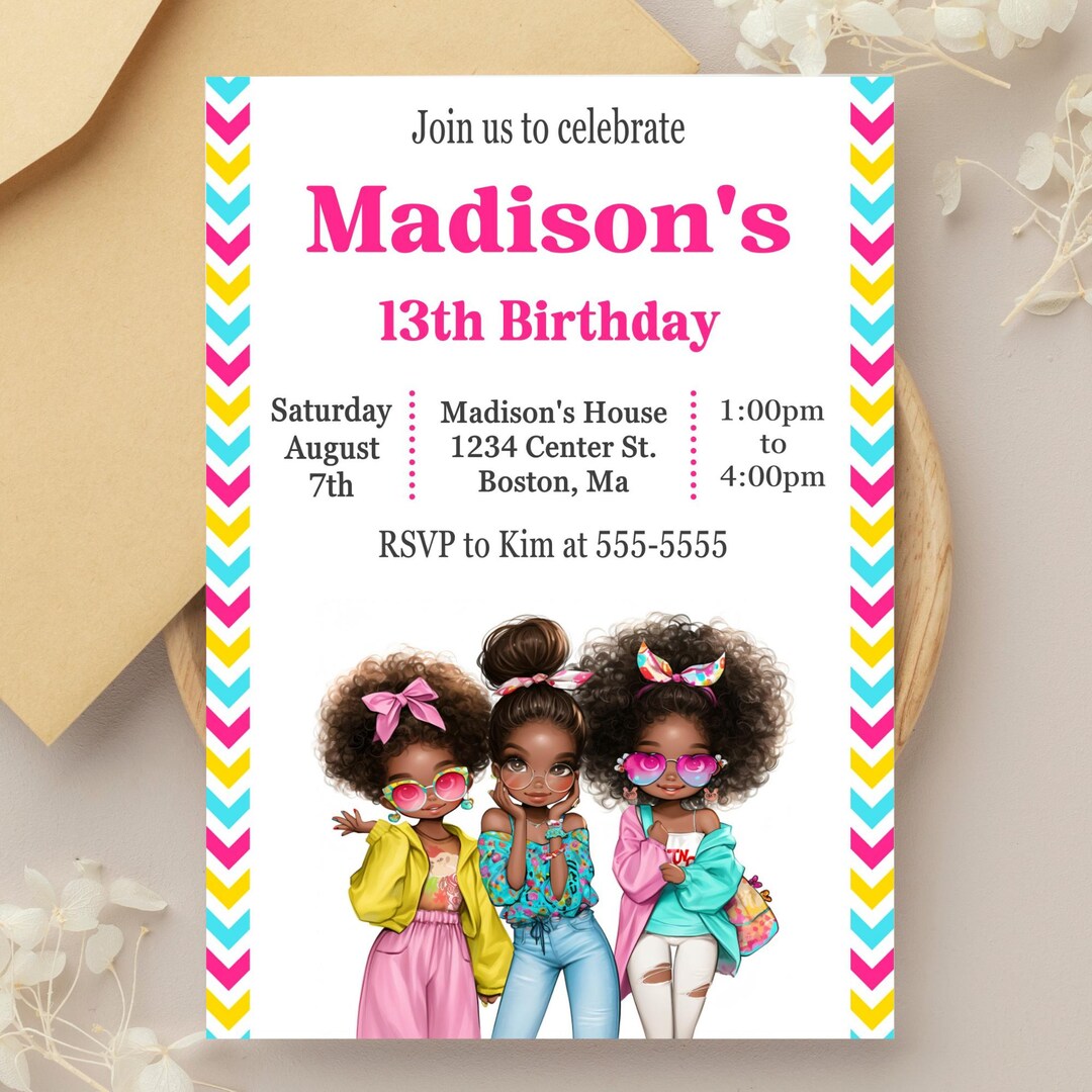 Trendy Teen Birthday Invitation: Girls Party Invite - Etsy