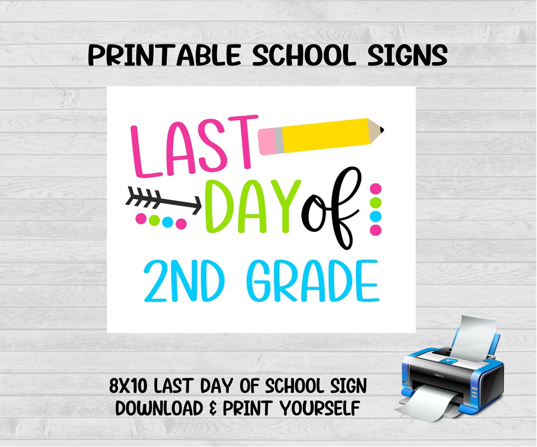 Last Day of 2nd Grade Sign, Chalkboard Sign, End of Year Sign, Last Day ...
