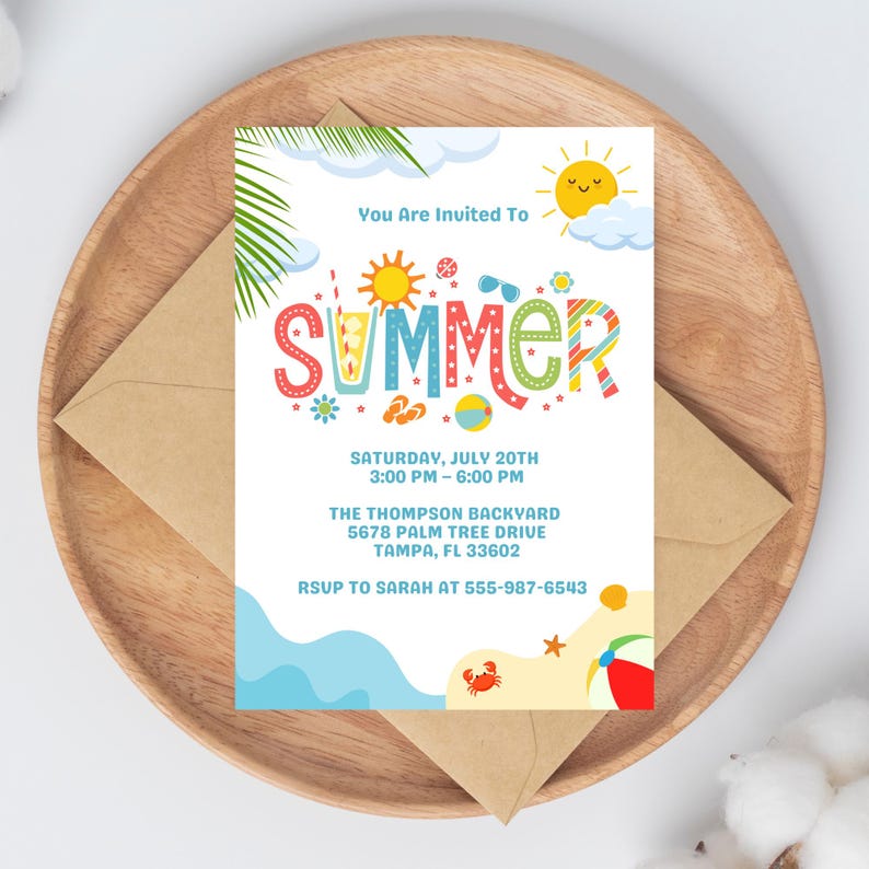 Summer Party Invitation, Summer Party Invitation, Summer Invites, Pool ...