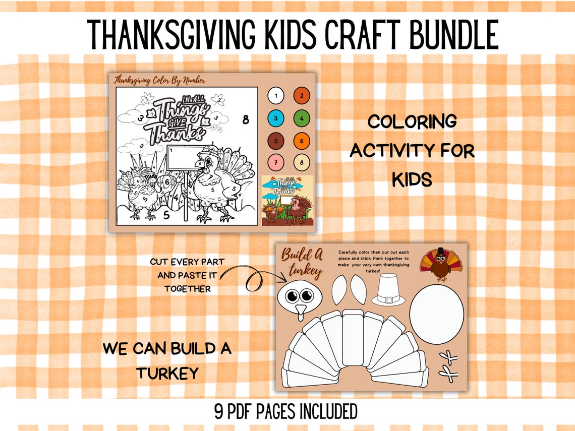 Thanksgiving Kids Crafts Bundle, Printable Activities, Coloring Pages ...