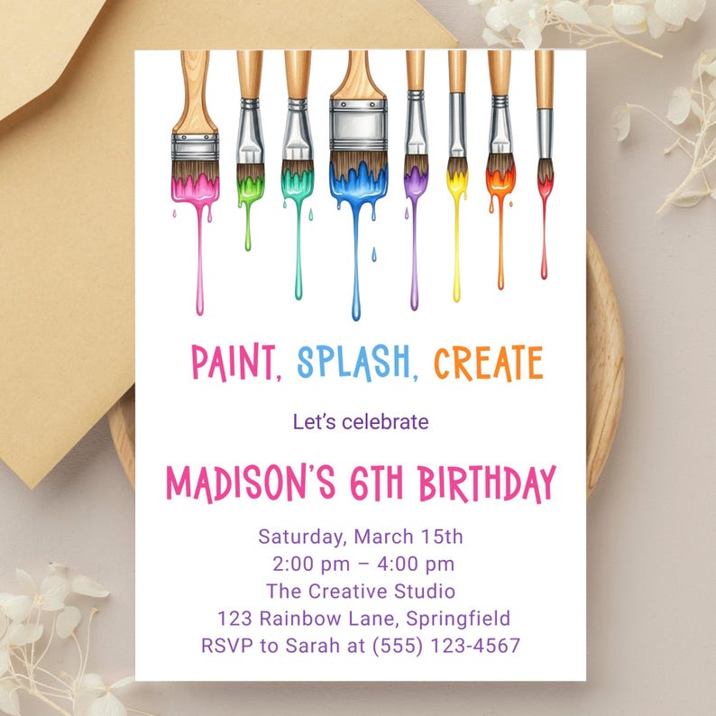 Art Birthday Party Invitation: Colorful Paint Theme - Etsy