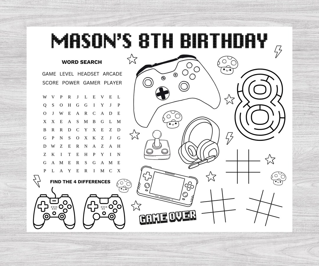 Video Game Activity Page, Video Game Coloring Page, Video Game Party ...