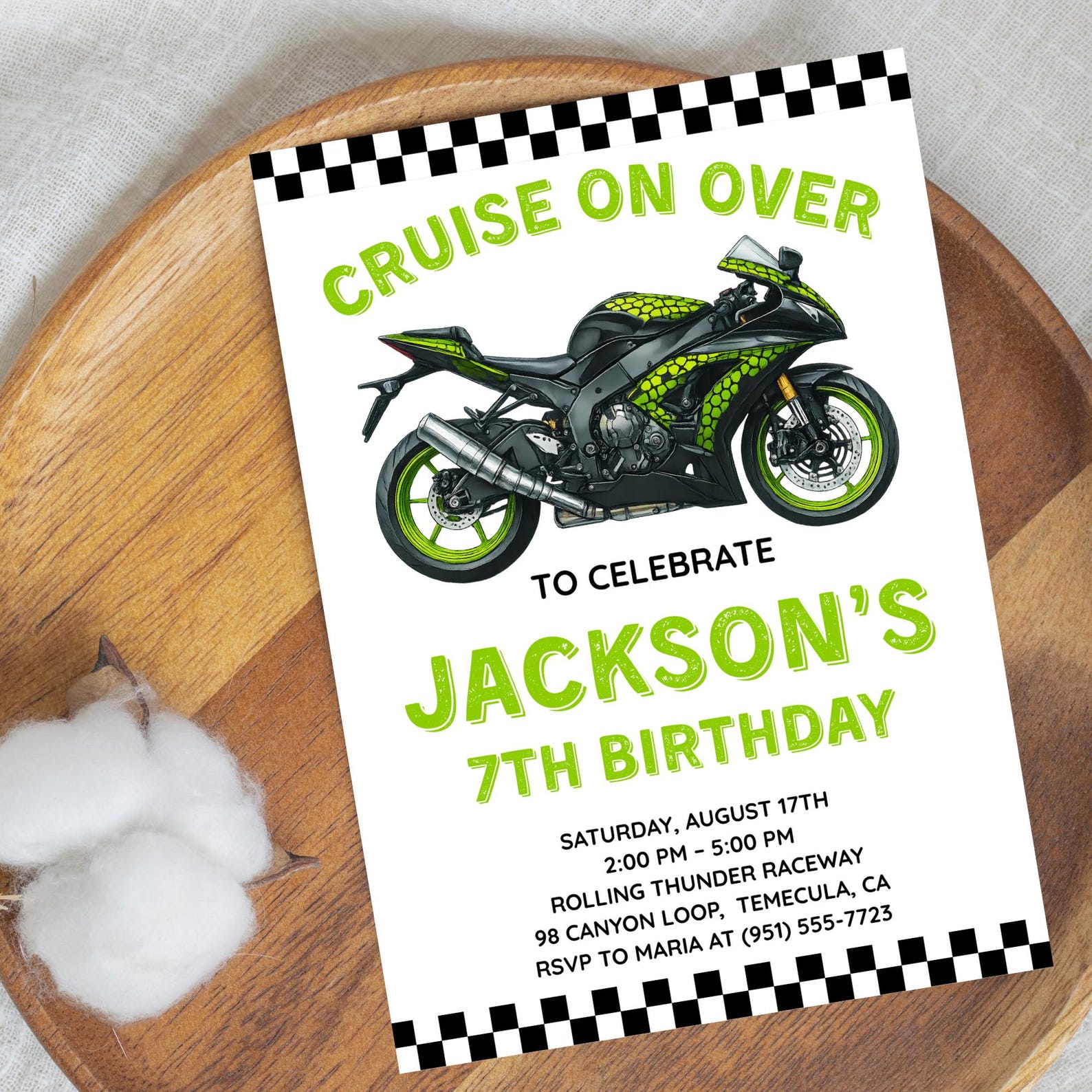 Motorcycle Birthday Invitation: Green Biker Party - Etsy