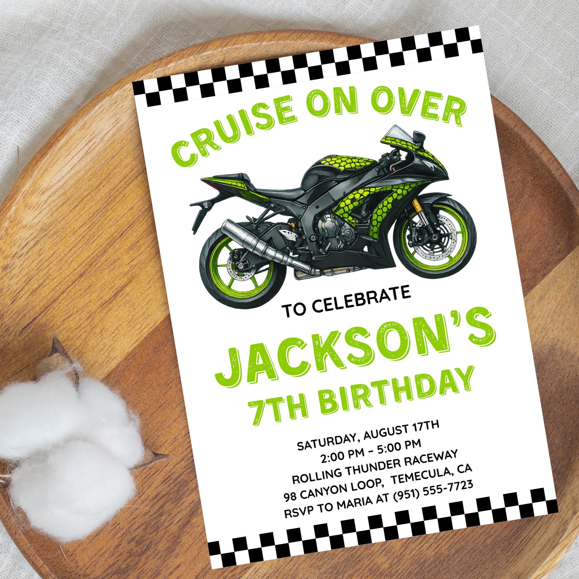 Motorcycle Birthday Invitation: Green Biker Party - Etsy