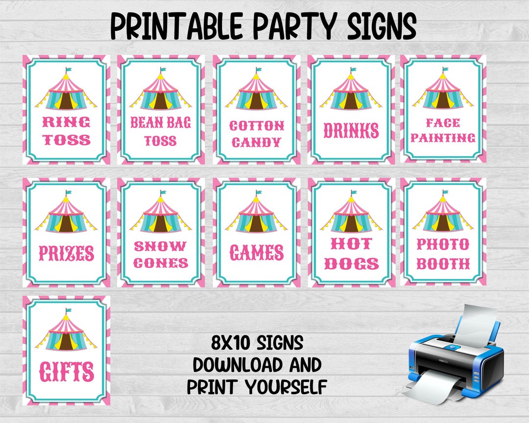 Carnival Signs, Circus Signs, Carnival Party Signs, Circus Party Signs ...