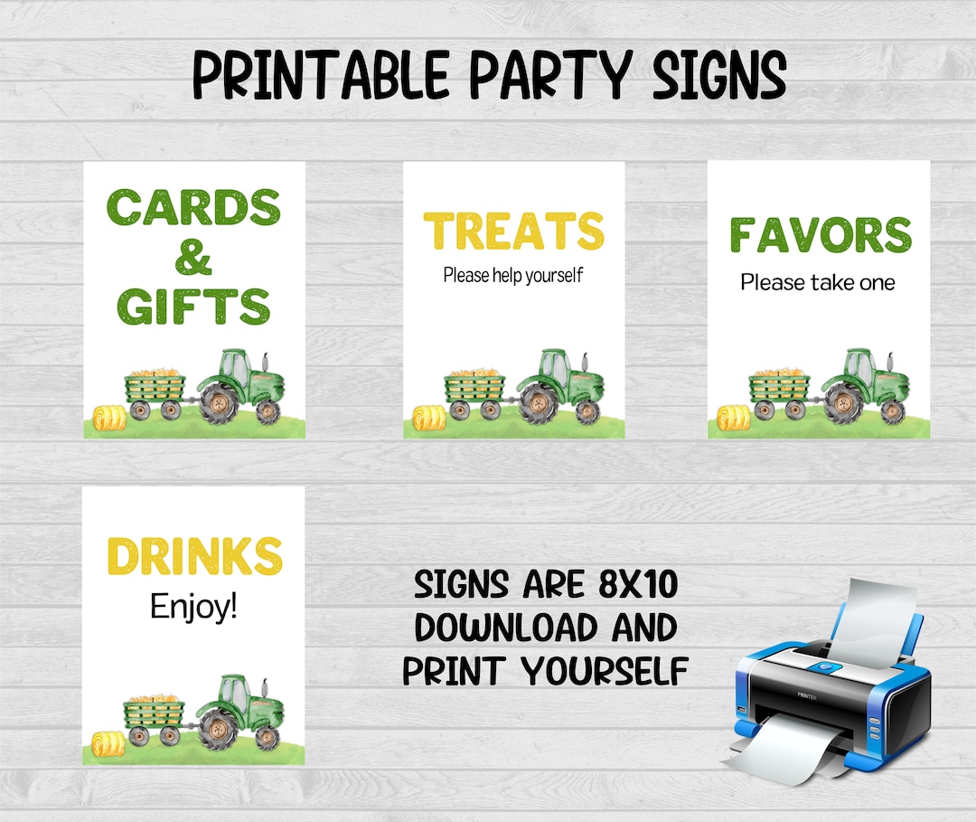 Tractor Party Signs, Green Tractor Signs, Tractor Birthday, Tractor ...
