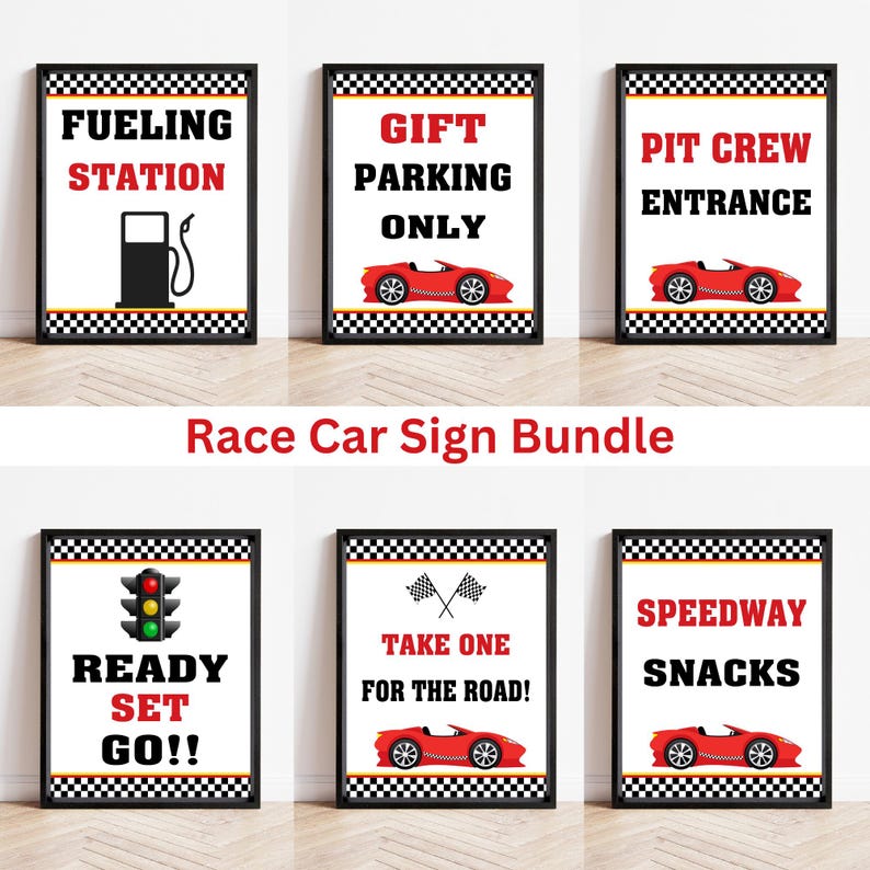 Race Car Party Signs Bundle: Red Car Decor - Etsy