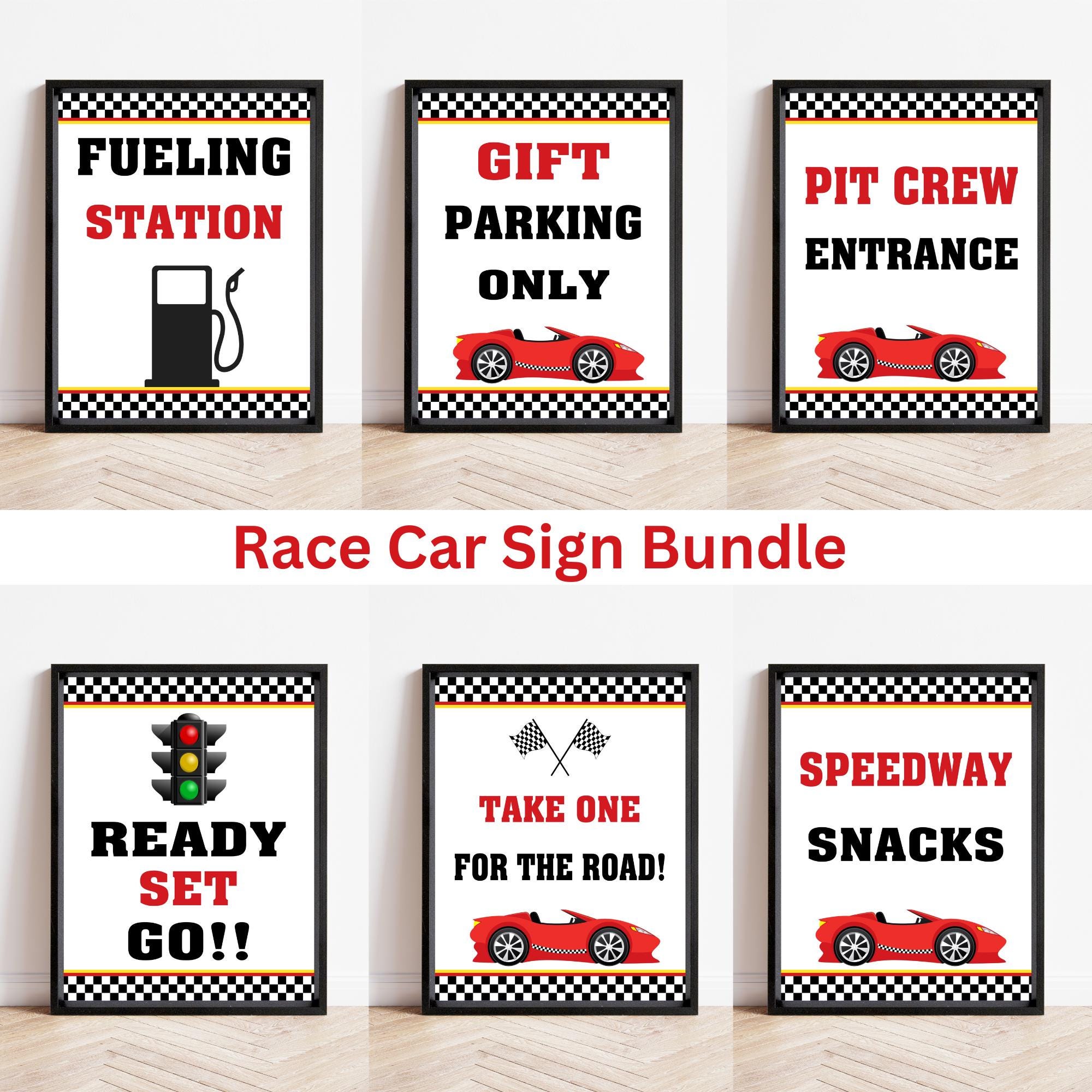 Race Car Party Signs Bundle: Red Car Decor - Etsy