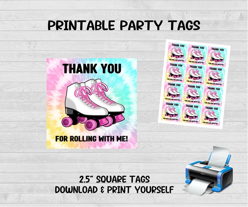 Roller Skating Party Favor Tags: Tie Dye Thank You - Etsy