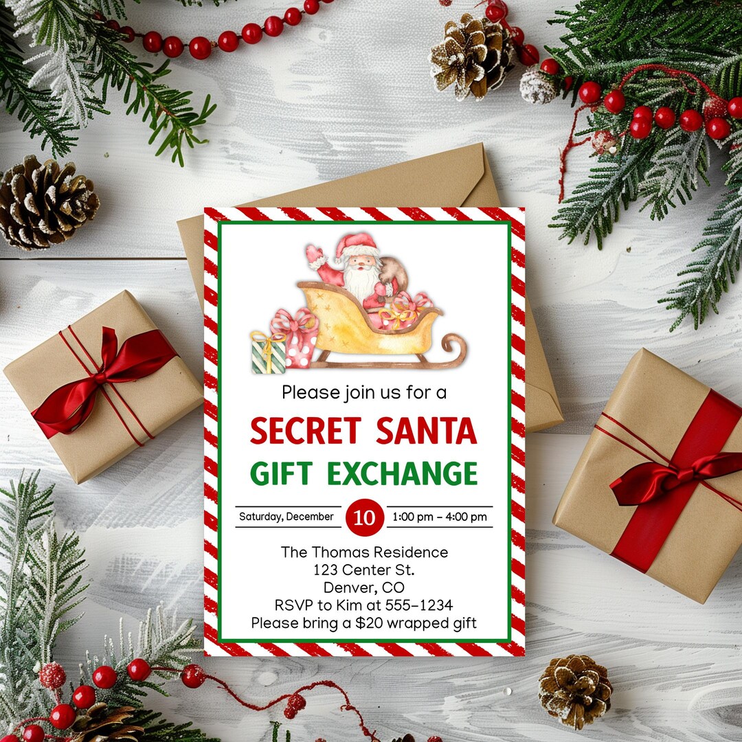 Secret Santa Gift Exchange Invitation: Christmas Party Invite - Etsy