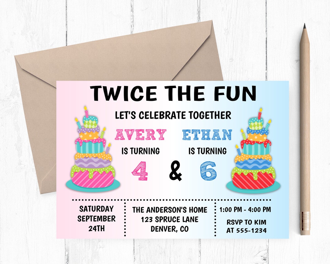 SALE Sibling Birthday Invitations, Sibling Party Invitations, Joint ...