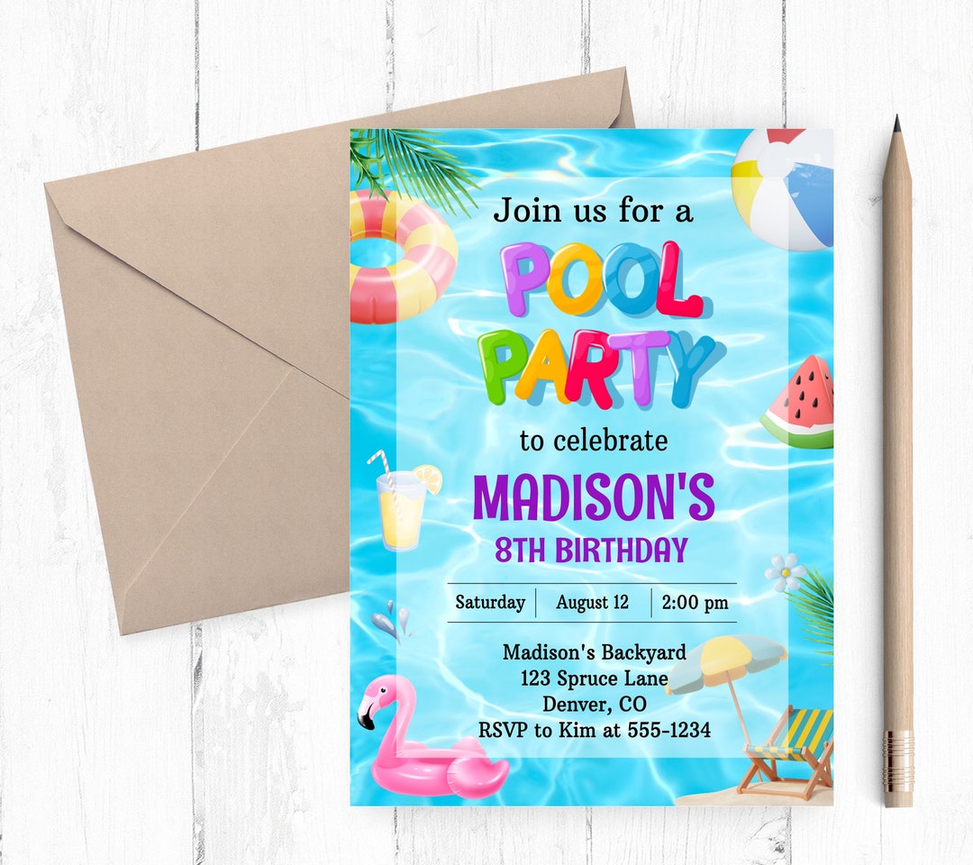 Pool Party Invitation, Birthday Pool Party, Pool Party Invites ...