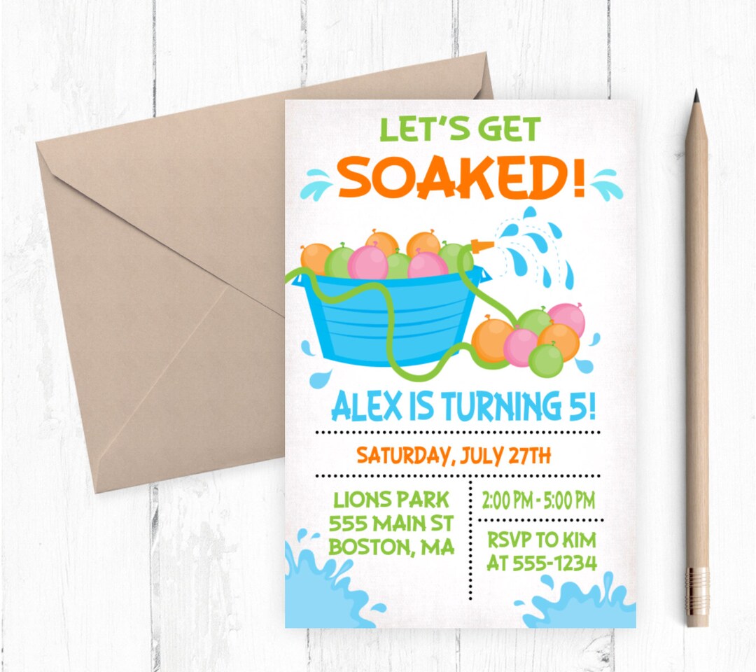 Water Ballon Invitation, Water Balloon Party, Pool Party Birthday ...