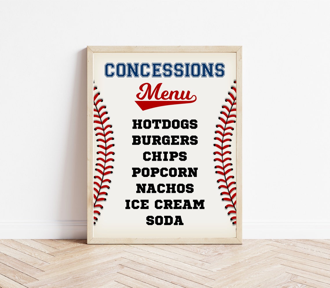 Baseball Concessions Menu Sign Baseball Party Menu Baseball - Etsy
