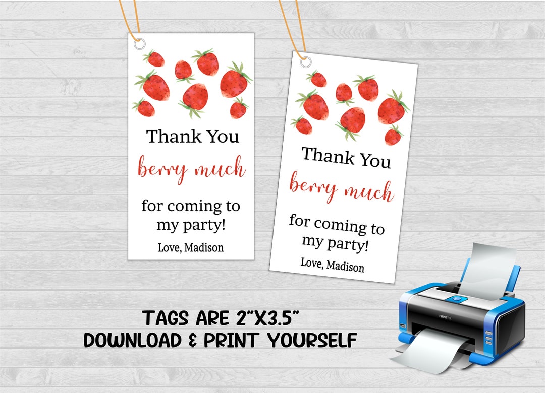 Strawberry Party Gift Tags, Strawberry Birthday Party, Berry First ...