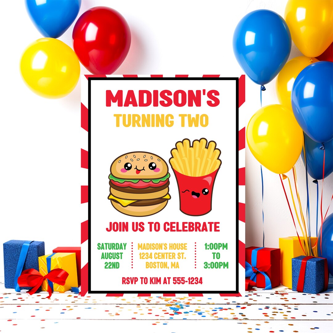Cheeseburger Birthday Invitation Hamburger Birthday - Etsy