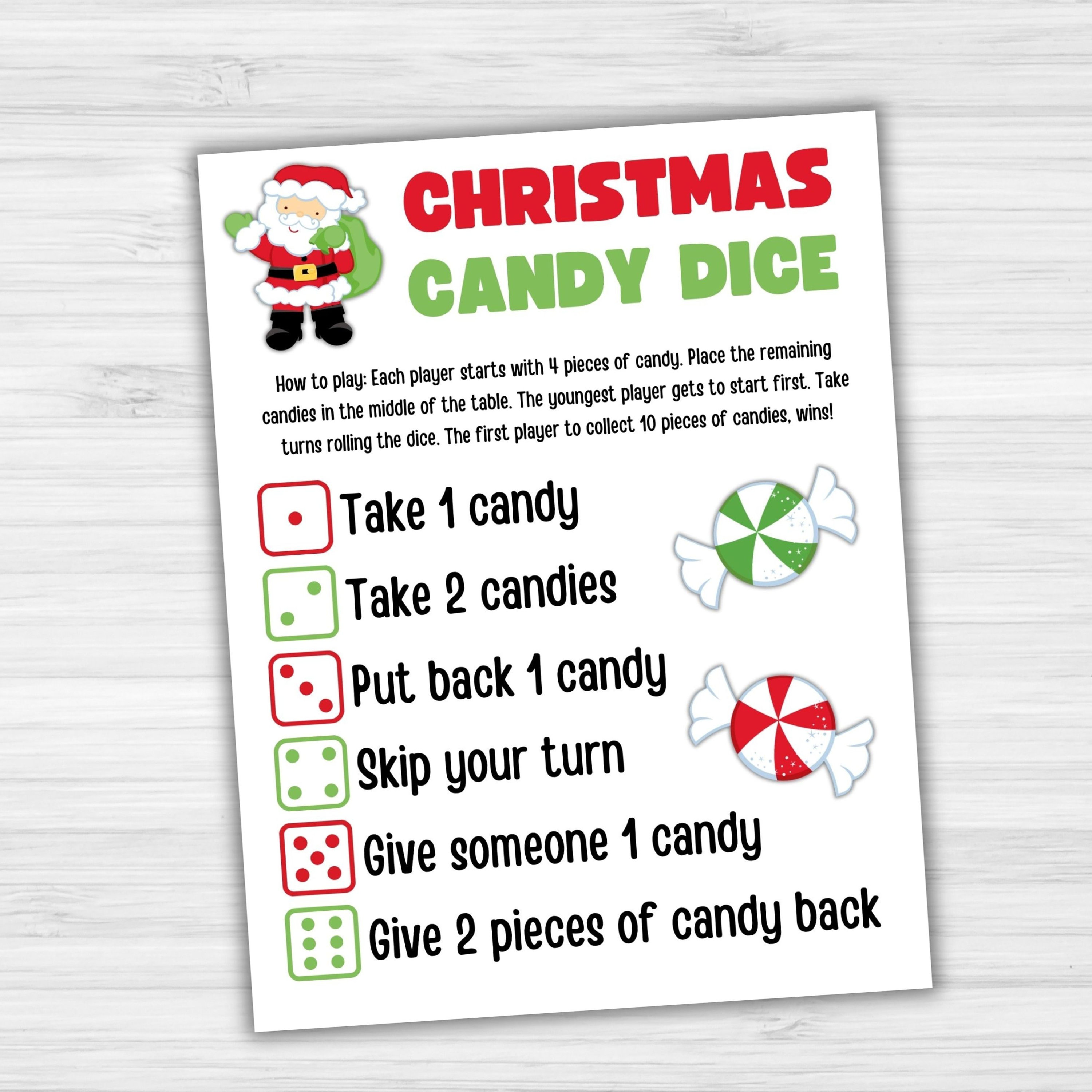 Christmas Candy Dice Game: Printable Kids Activity - Etsy