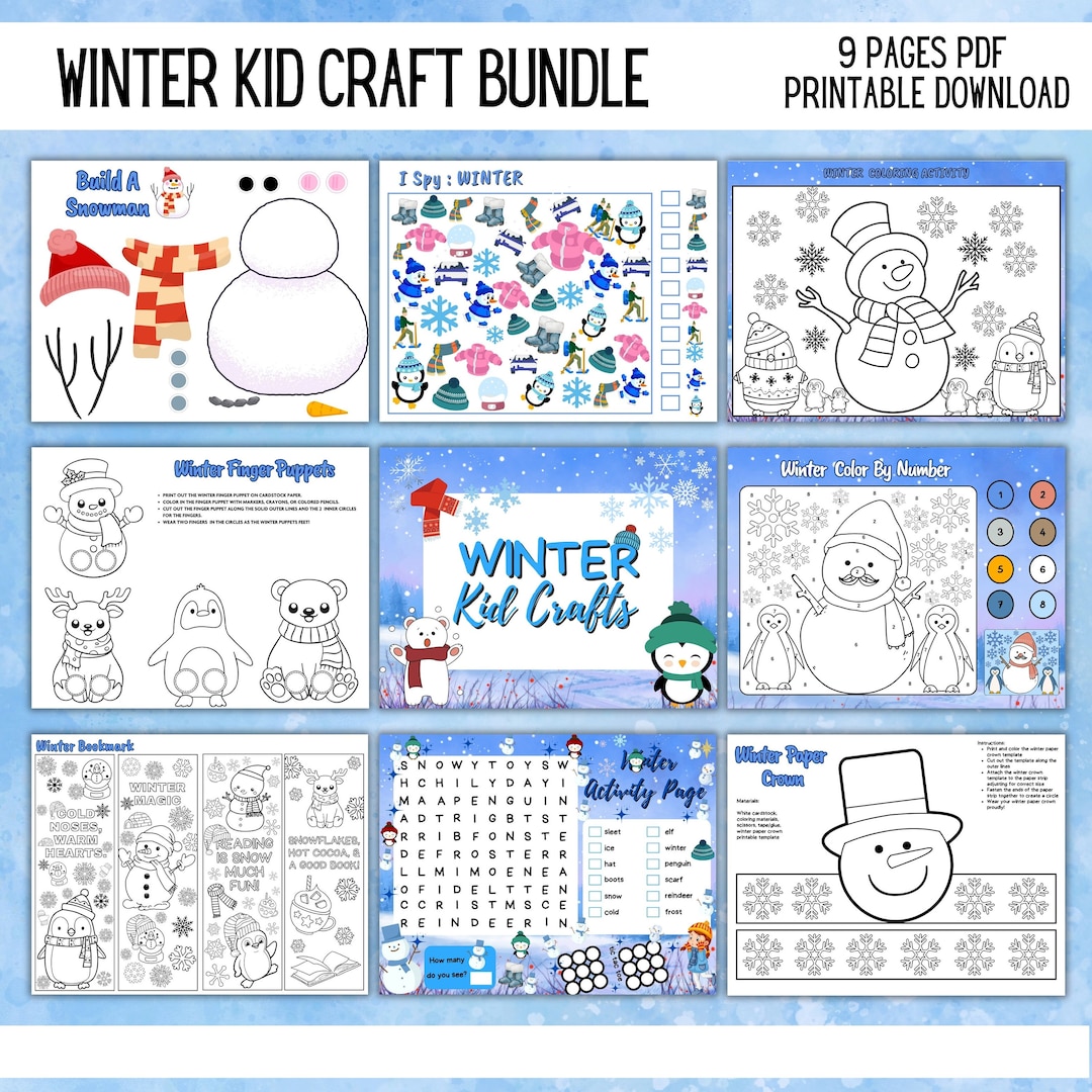 Winter Kids Crafts Bundle, Printable Activities, Coloring Pages, Winter ...