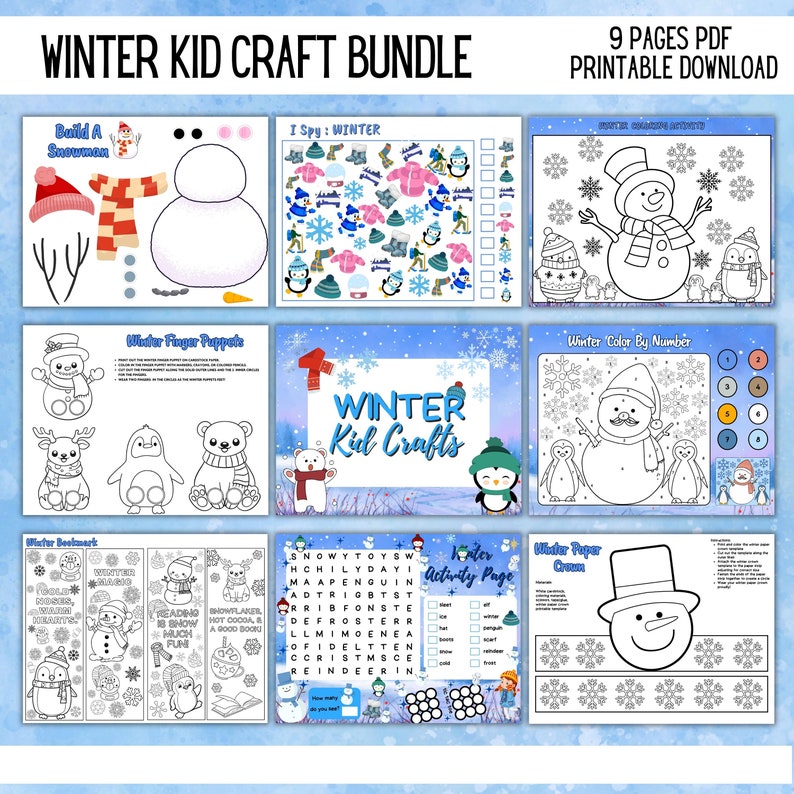 Winter Kids Activity Bundle: Printable Crafts & Coloring Pages - Etsy