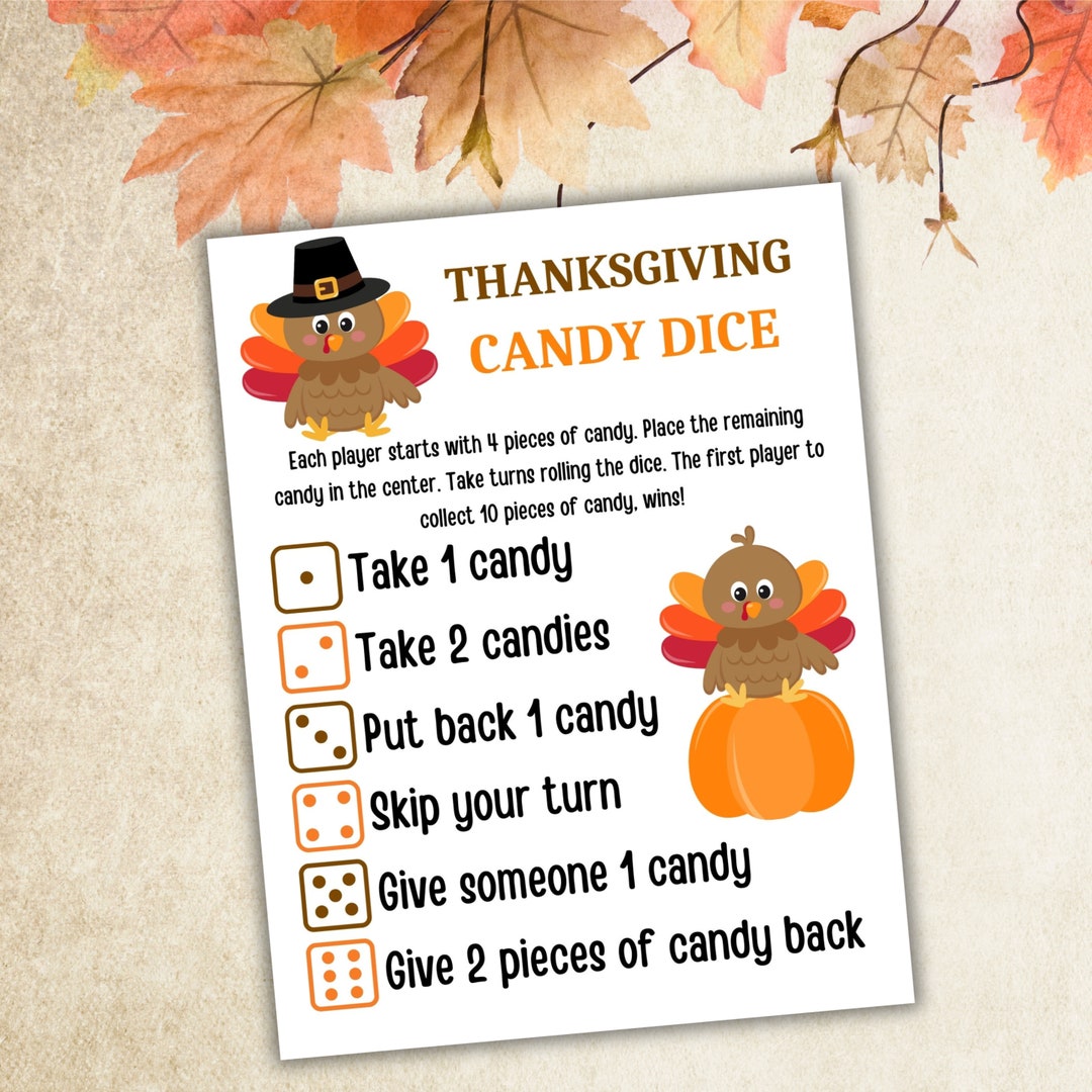 Thanksgiving Candy Dice Game: Printable Kids Activity - Etsy