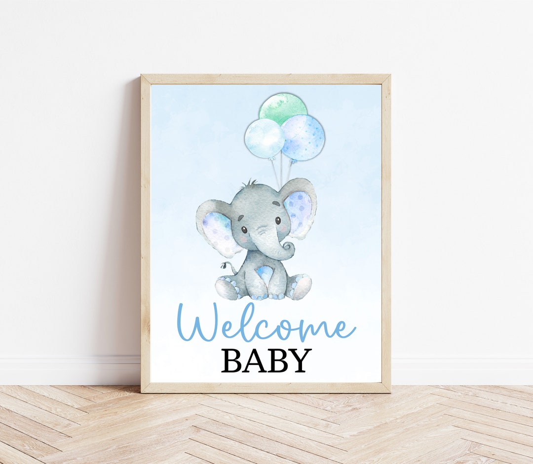 Elephant Baby Shower Sign: Welcome Baby Boy Decor - Etsy