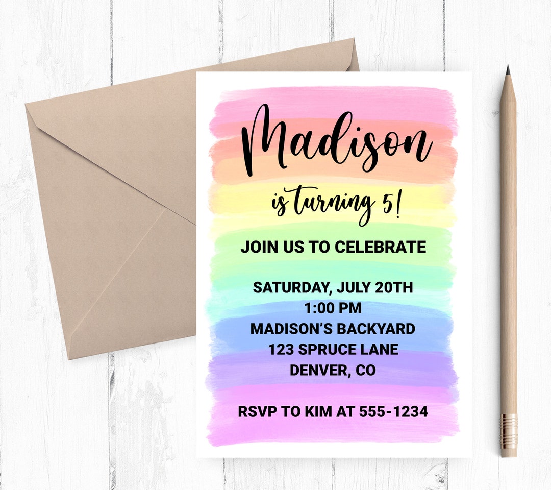 SALE Watercolor Rainbow Invitation, Rainbow Party, Rainbow Birthday ...