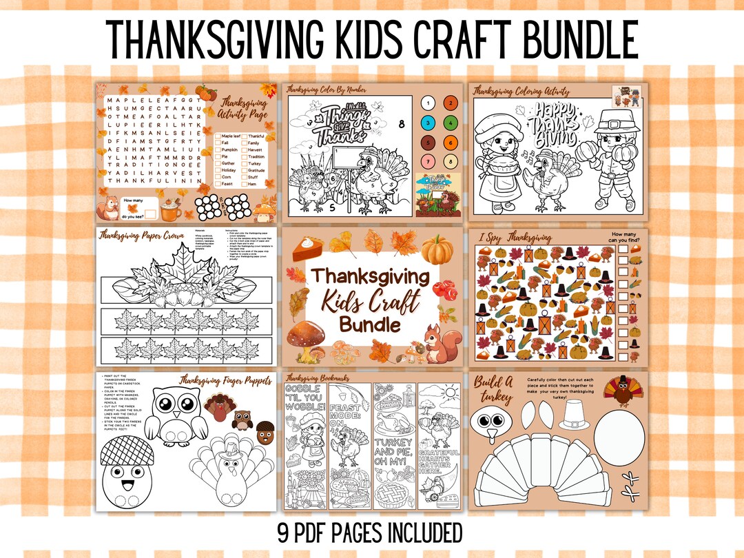 Thanksgiving Kids Crafts Bundle, Printable Activities, Coloring Pages ...