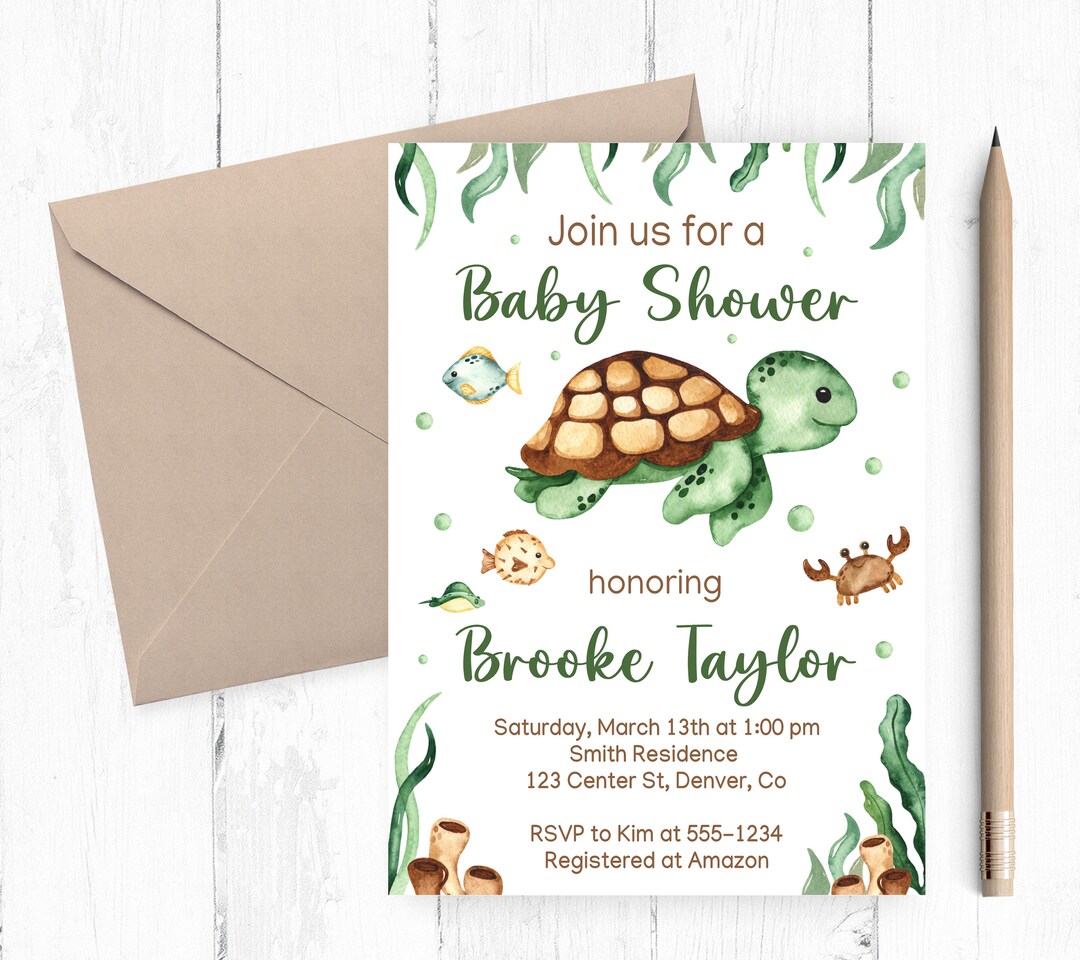Turtle Baby Shower Invitation, Turtle Party Invitation, Turtle Baby ...