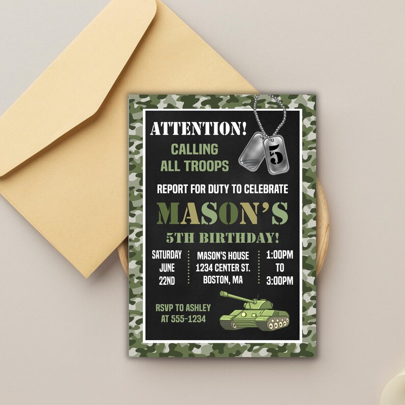 Military Tank Birthday Invitation: Camo Party - Etsy