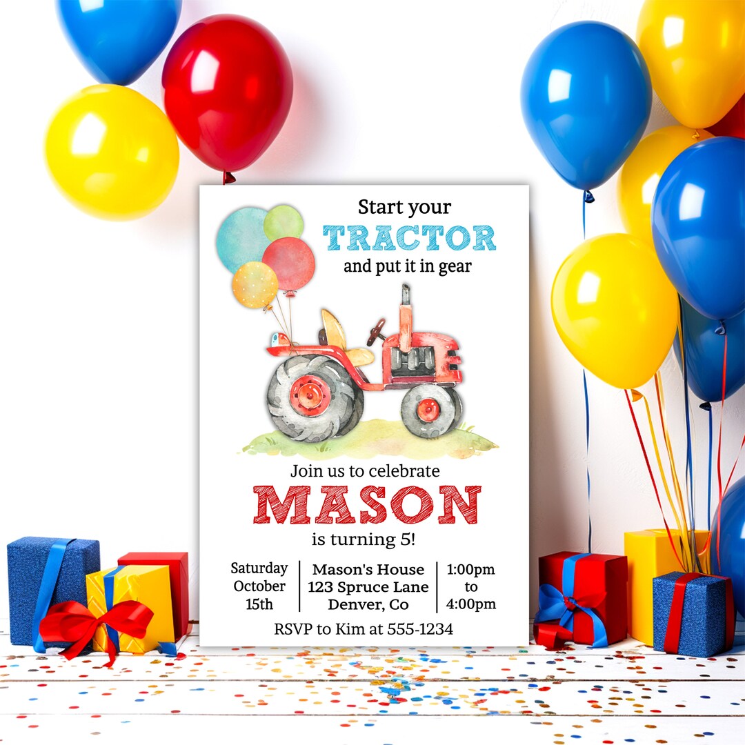 Tractor Birthday Invitation Red Tractor Invitation Tractor - Etsy