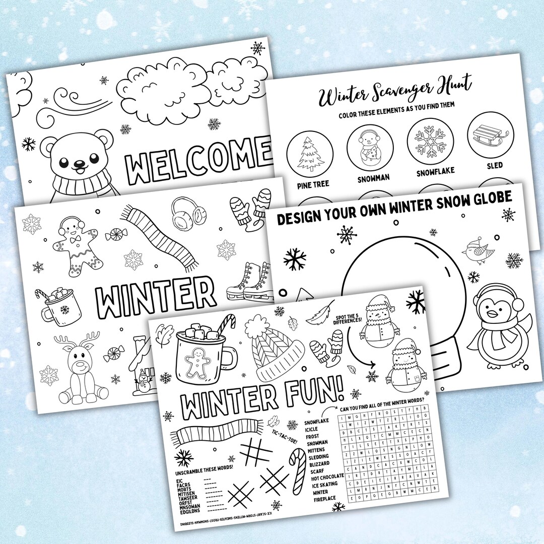 Winter Activity Placemats, Winter Coloring Pages, Winter Activity ...