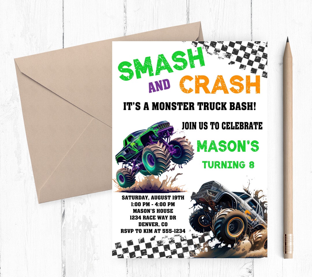 Monster Truck Birthday Invitation: Smash and Crash Party - Etsy
