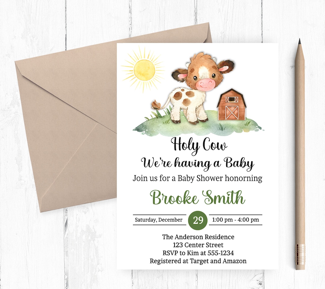Cow Baby Shower Invitation, Cow Party Invite, Cow Party Invitation, Cow ...