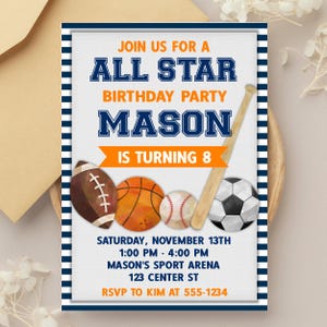 All Star Sports Invitation, Sports Party, Sports Birthday, All Star ...