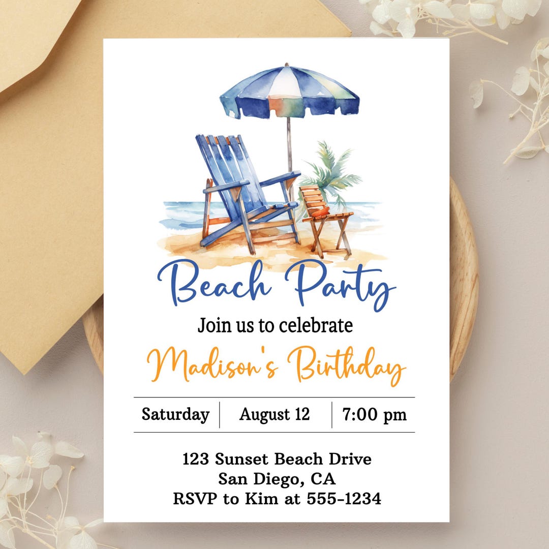 Beach Party Invitation, Beach Party, Tropical Party Invite, Beach ...