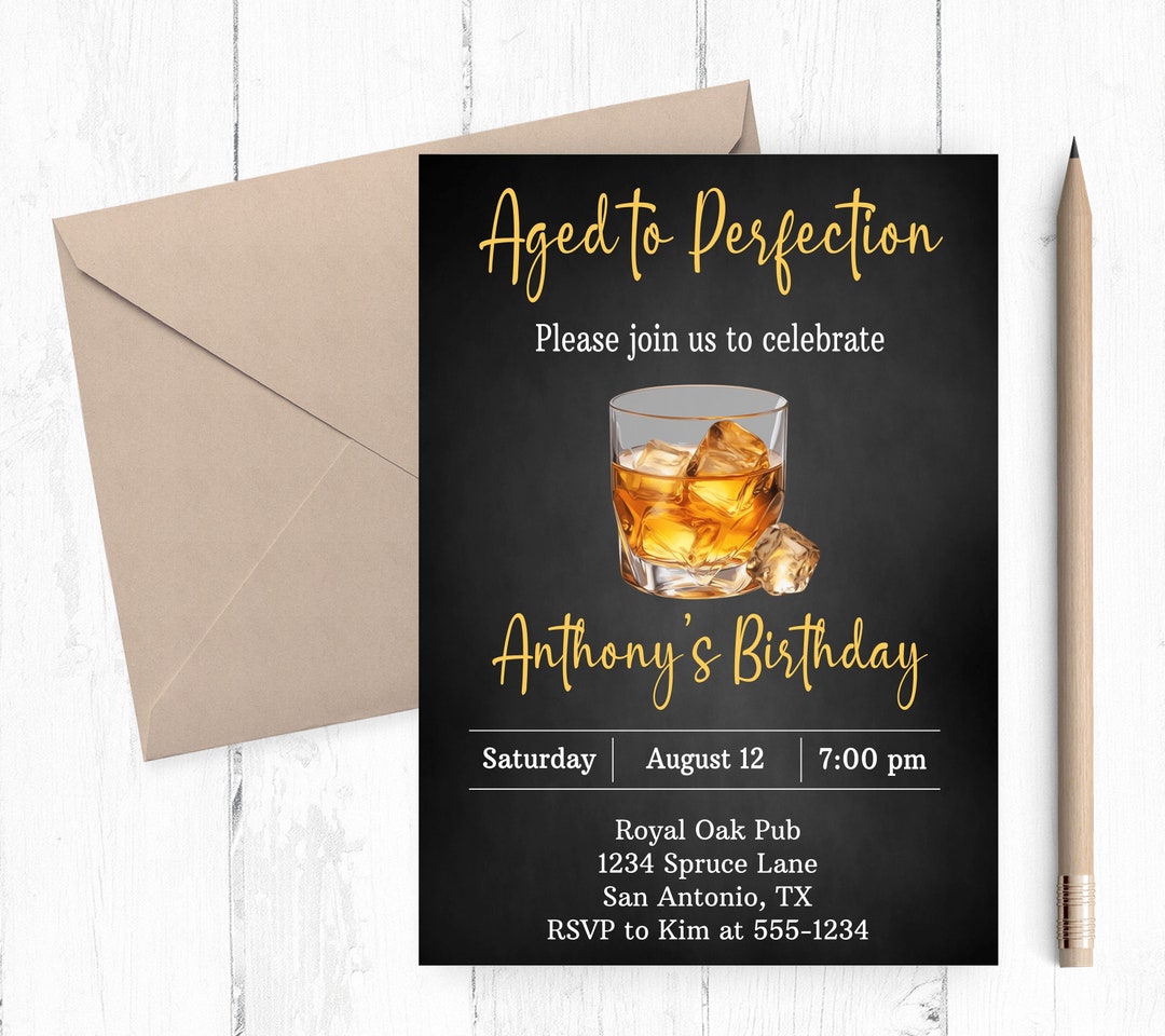 Whiskey Birthday Invitation Aged To Perfection Whiskey Party