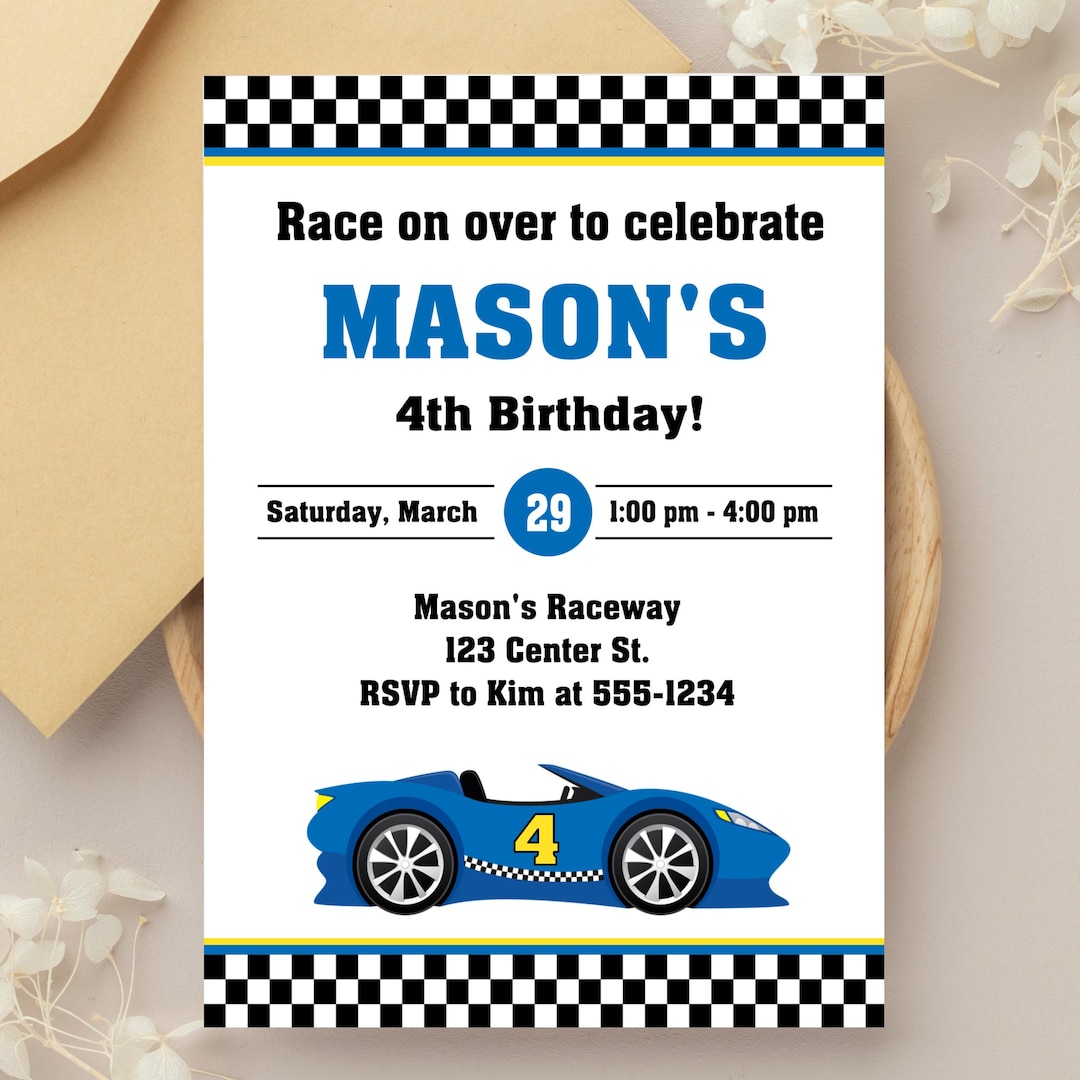 Race Car Birthday Invitation, Race Car Invitation, Race Car Party, Race ...