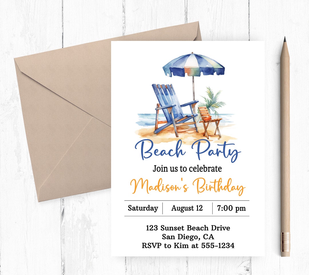 Beach Party Invitation, Beach Party, Tropical Party Invite, Beach ...