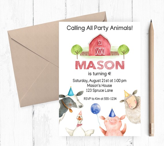 Farm Animal Invitation Farm Party Farm Birthday Barnyard - Etsy
