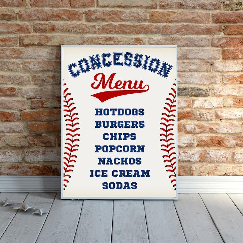 Baseball Party Menu Sign: Concessions, Birthday Theme - Etsy