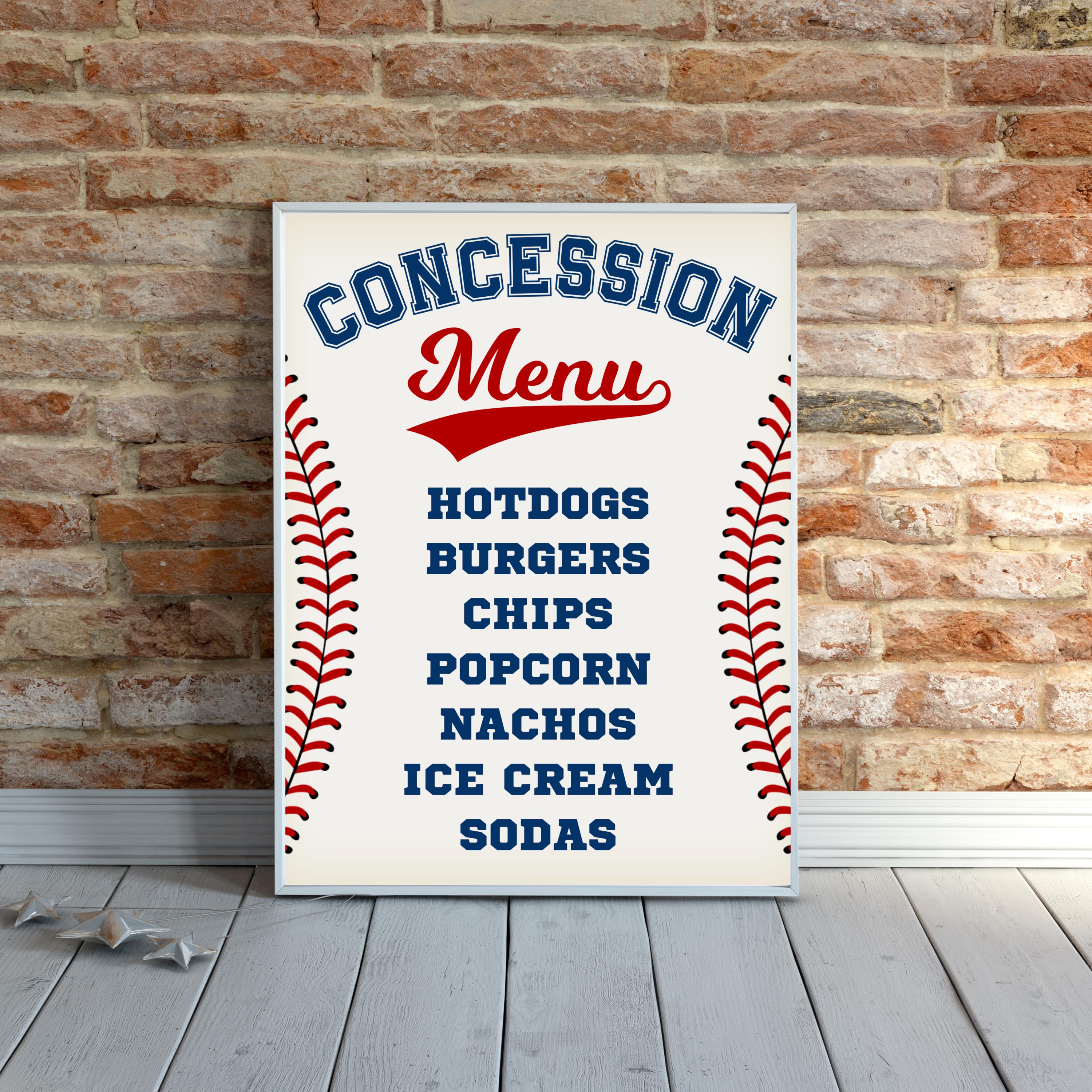 Baseball Party Menu Sign: Concessions, Birthday Theme - Etsy