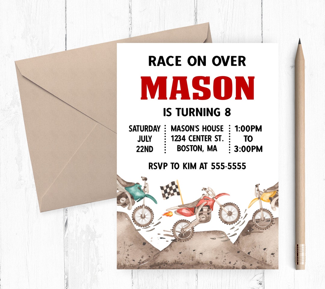 Dirt Bike Invitation, Dirt Bike Birthday, Dirt Bike Party, Motocross ...