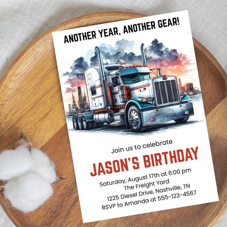 Semi Truck Birthday Invitation: Big Rig Party Invite - Etsy