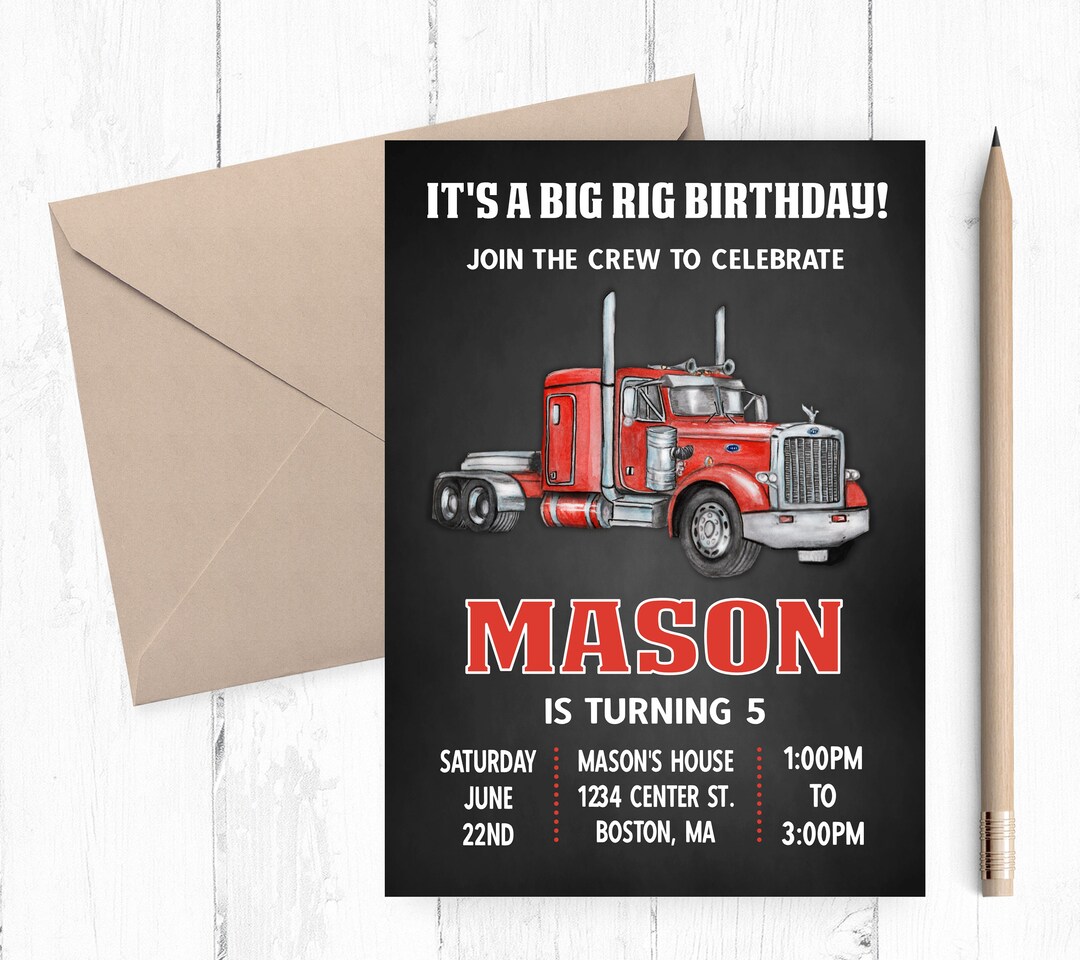 Big Rig Party Invitation Semi Truck Invitation Semi Truck - Etsy